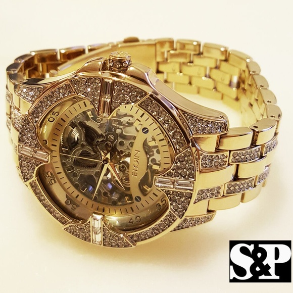 elgin | Accessories | Elgin Skeleton Automatic Gold Plated Luxury Watch ...